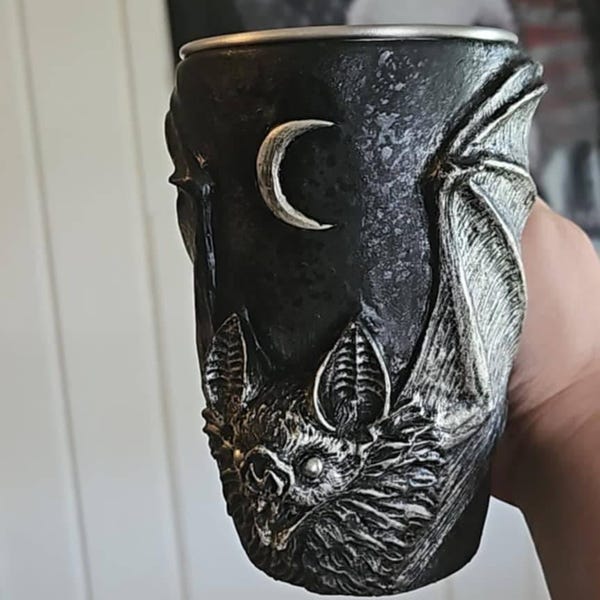 Vampire Bat Mug | Hand Sculpted Resin Gothic Art Mug With Stainless ...
