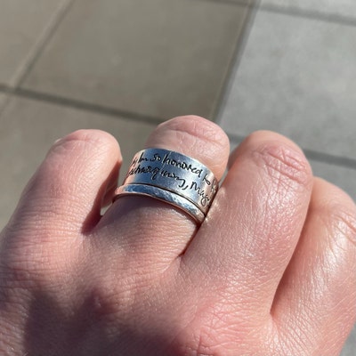 Custom Handwriting Ring Wide Handwriting Band in Sterling Silver ...