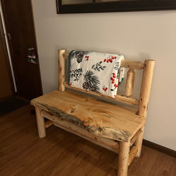 Rustic Log Back Bench for Outdoor Porch Bench Patio Bench Seating for ...