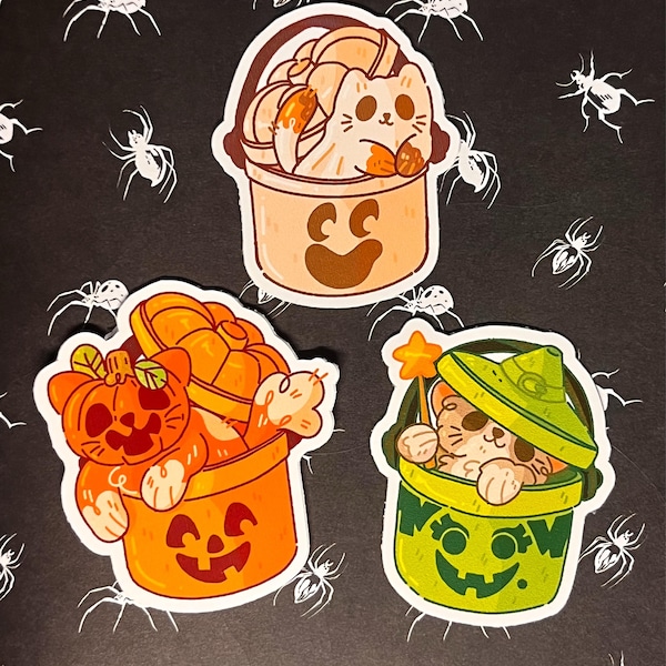 Boo! Halloween Cat Bucket Stickers | Cute Halloween 90s Nostalgia ...