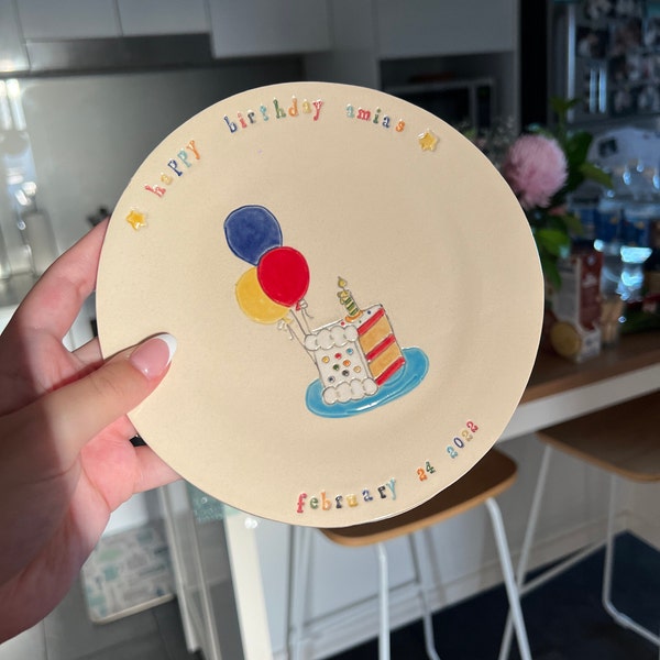 Personalized Ceramic Birthday Cake Plate, Custom Colorful Dessert Plate ...