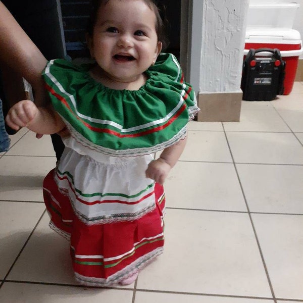 Mexican Baby Dress Traditional Dress Size 9-36 Months Tricolor Handmade ...