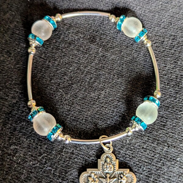 Catholic Rosary Featuring St. Dominic, Blue Black Cats Eye Beads ...