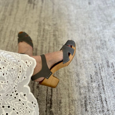 SALE 25% off White Leather Wooden Clogs With Clips, Handmade Swedish ...