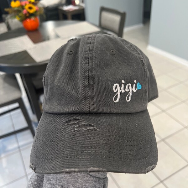 Gigi W/ Heart Hat| Distressed Baseball Cap OR Ponytail Hat | Customize ...