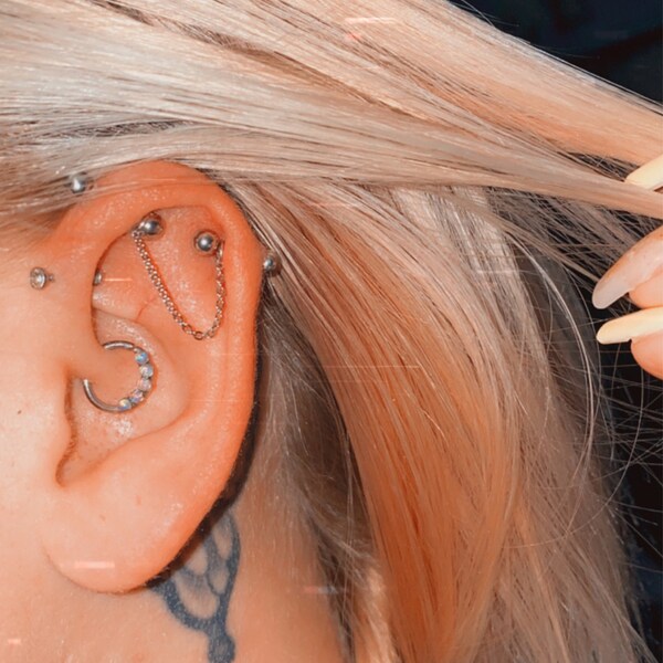 Industrial Piercing Bars With Chains, Ear Cartilage Bars With Chain ...