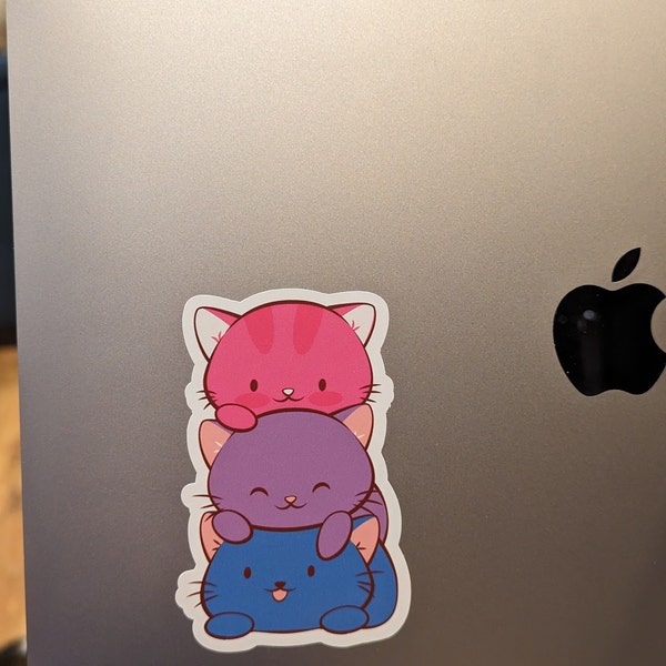 Kawaii Cats Bi Pride Sticker - Cute Pride Cat Sticker for Laptop ...