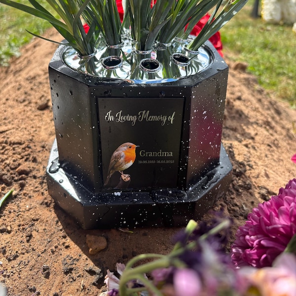 Personalised in Loving Memory Floral Memorial Stake Spike Grave Marker ...