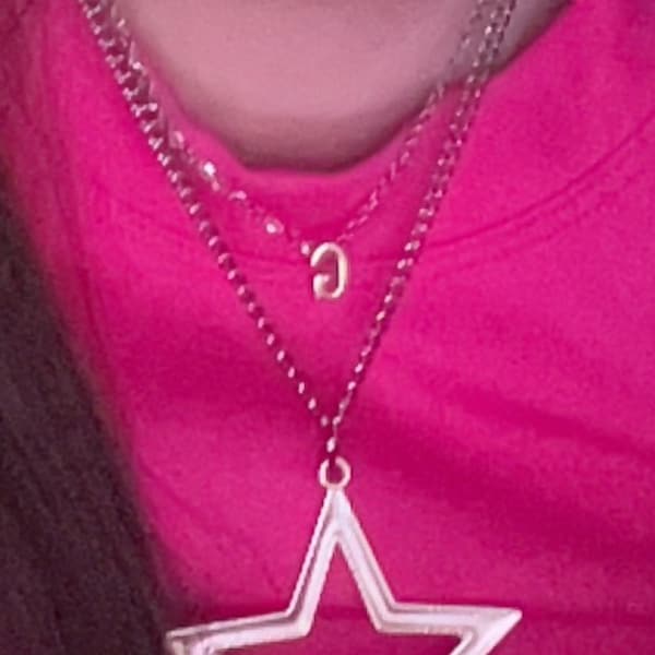 Large Silver Star Necklace, Silver Tone Star Pendant Necklace ...