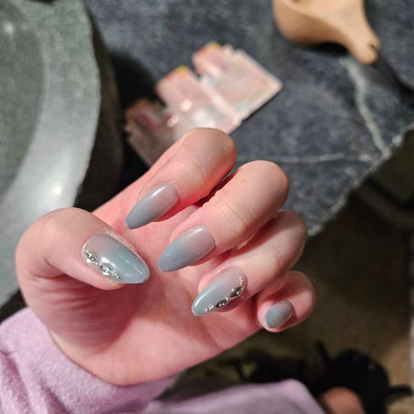 Fancy Butterfly Nail Charms/ombre Cyan Cat Eye Nail/handmade Press on ...