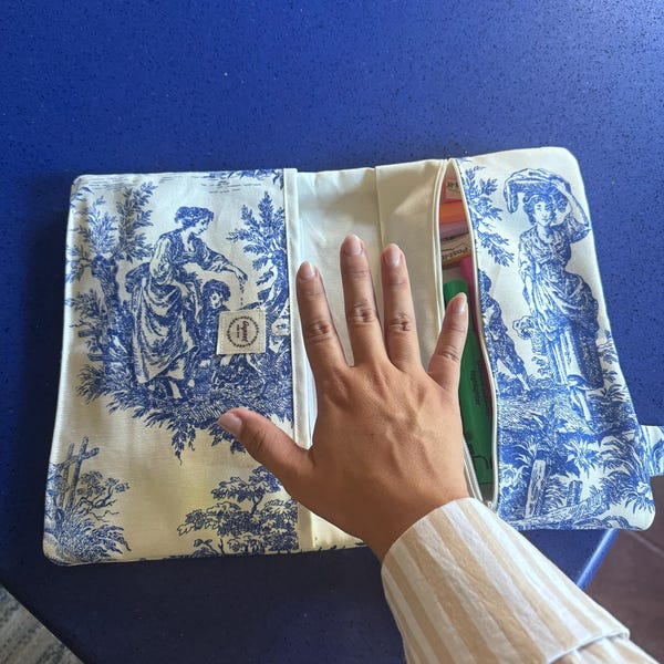 Toile De Jouy Fabric,book Sleeve, Book Bag, Book Purse, Book Protector ...