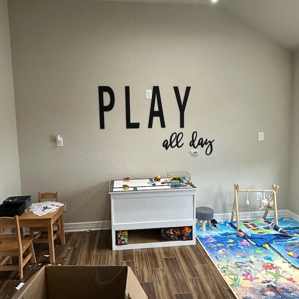 PLAY All Day Playroom Kids Sign Decor, Toy Room Wall Sign Wood Wall Art ...