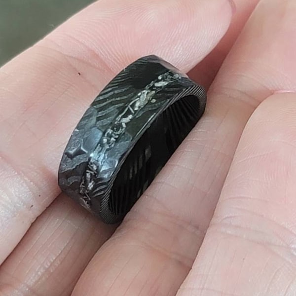 Meteorite Ring, Damascus Steel Ring, Hammered Black Ring, Black ...