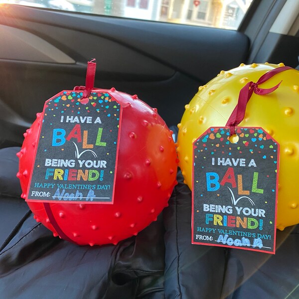 Bouncy Ball Valentine, I Have a Ball Being Your Friend Tags Chalkboard ...