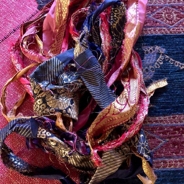 Gorgeous Brocade Persian Bazaar Recycled Sari Silk Ribbon 5 - 10 Yards ...