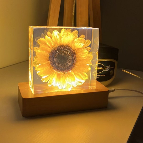 Real Lemon Sunflower Resin Block, Sunflower Night Light, Sunflower ...