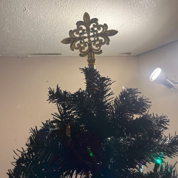 Fleur-de-lis Star Design Coil Gold Glitter Tree Topper, Vintage Spiral ...