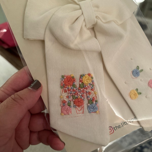 Initial Hand Embroidered Bow, Custom Name Bow, Floral Hair Bow, Baby ...