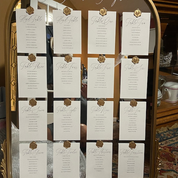 Customized Wedding Seating Chart on Elegant Large Gold Mirror ...