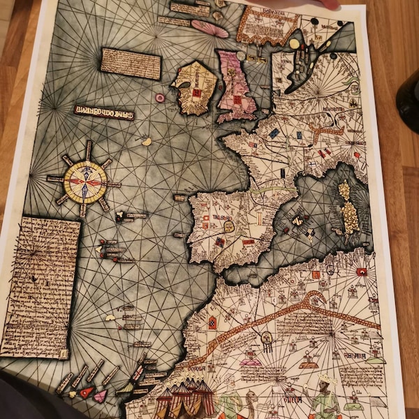 Medieval Catalan World Map 1375 Europe, Mediterranean Sea and Middle ...