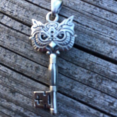 Owl Key Pendant, Silver Bird Ring, Key Necklace With Owl, Animal ...