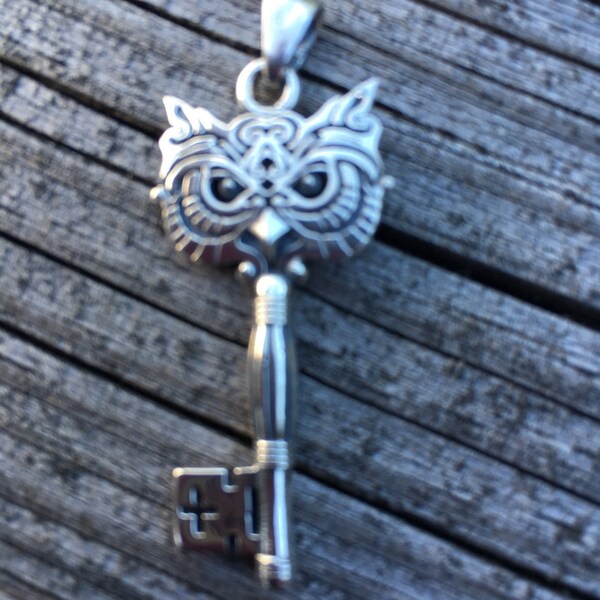 Owl Key Pendant, Silver Bird Ring, Key Necklace With Owl, Animal ...