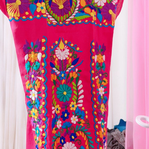 Mexican Colorful Embroidered Dress. Size S - 3X. Beautiful Traditional ...