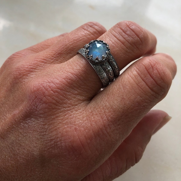 Rainbow Moonstone Stacking Rings Unique Promise Ring in Sterling Silver ...