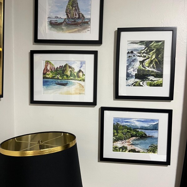 Garden Bridge Painting, Watercolor Painting Original, Nature Green Art ...