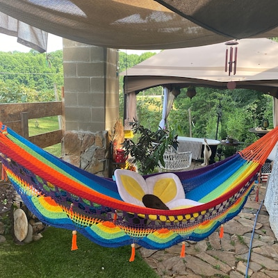 Tricolor Sitting Hammock, Hanging Chair With Simple Fringe. - Etsy