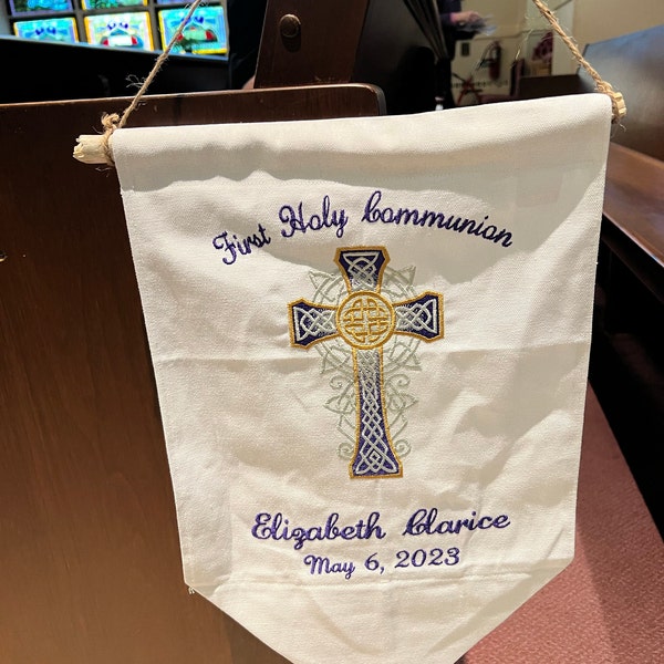 Personalized First Communion Banner With Embroidered Chalice With Host ...