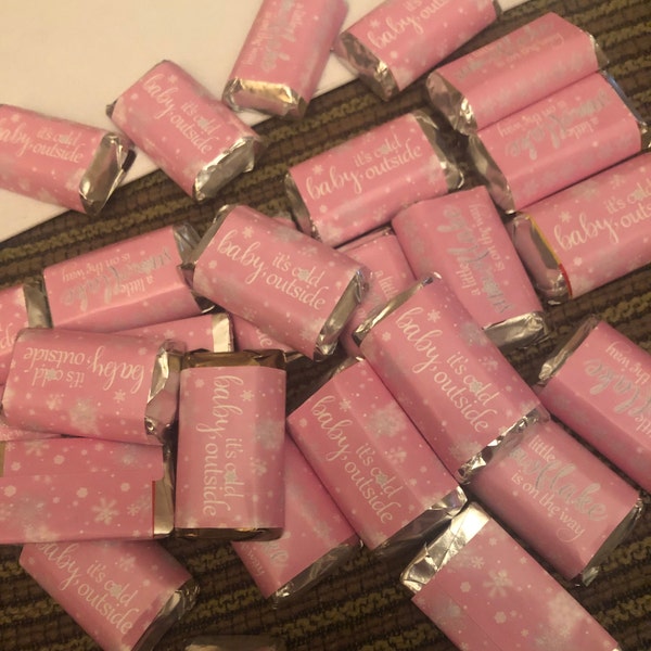 Pink Little Snowflake Snow Baby Shower Mini Candy Bar Wrapper Stickers ...