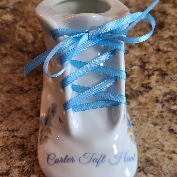 1 Personalized Handmade Antique White Ceramic Baby Shoe Bootie Keepsake ...