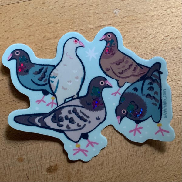 Pigeon Party Holo Vinyl Sticker | Sparkle Glitter Birding NYC Chicago ...