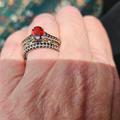 Red Heart Shape Diamond Ring, Gothic Engagement Wedding Ring, Black ...