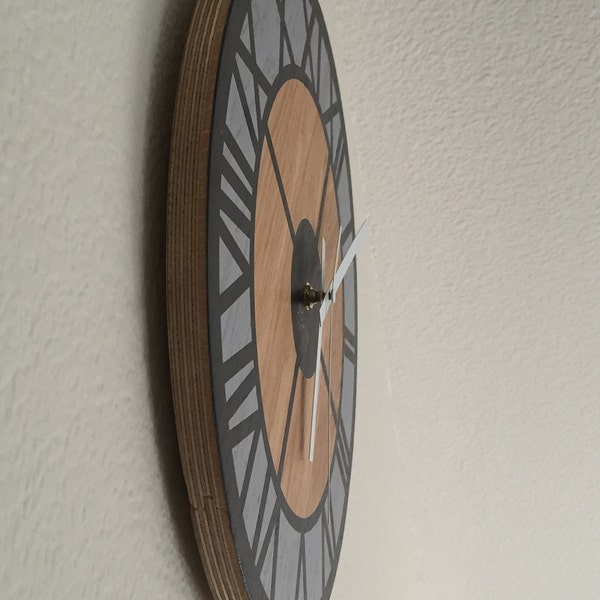 Large Wood Clock , Loft Wall Clock, Black and Gray Clock- Silent Oslo ...