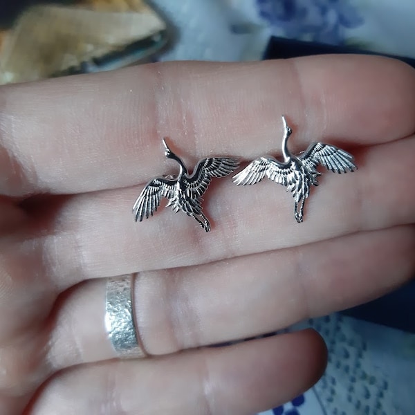 Crane Bird Earring,japanese Sterling Silver Earring,flying Bird ...