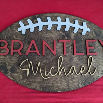 Football Name Sign 18-36 Diameter Round Sign Child Baby Name Football ...