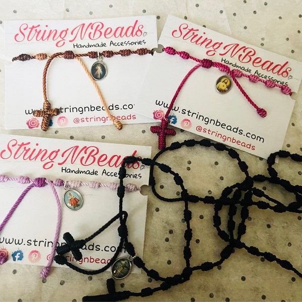 Knotted String Rosary, Prayer Necklace, Rosary Made of String, Colorful ...