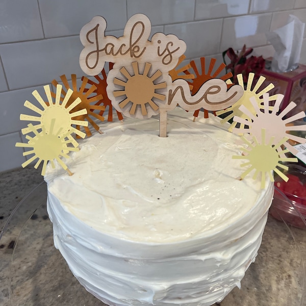 Sun ONE Cake Topper With Custom Name, First Birthday Decorations, 3D Wood Cake Topper, Sun Boho ...