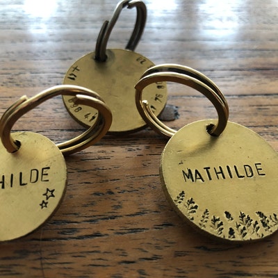 Gold Dog Tag, Stamp Front & Back, Brass Dog Tag, Circle Dog Tag, - Etsy