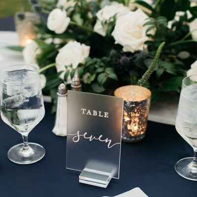 FROSTED Glass Look Acrylic Table Number Sign With Stands, Perspex ...