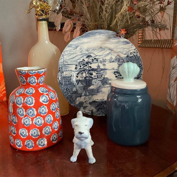 Rustic Ceramic Pitcher With Exotic Bird, Cherry Blossoms, and Fruit ...
