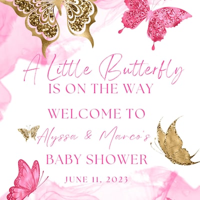 Editable Baby Shower Welcome Sign, A Little Butterfly is on the Way ...