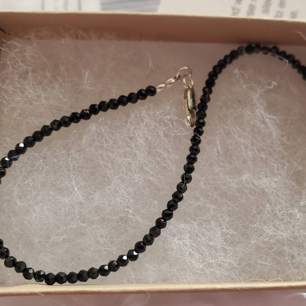 Black Spinel Stretch Bracelet, Ultra Delicate Faceted Tiny Beads ...