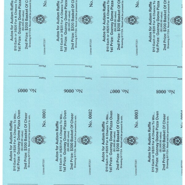 1,000 Custom Printed Raffle Tickets for Your Fundraiser. Card Stock of ...