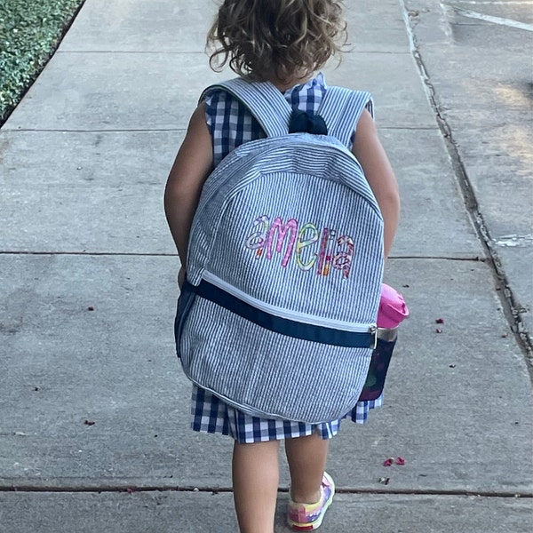 Personalized Seersucker Backpack: Applique Name, Boy Diaper Bag - Etsy