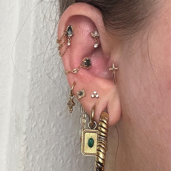 Star Conch Ear Piercing, Conch Piercing, Conch Hoop Earring, Gold ...