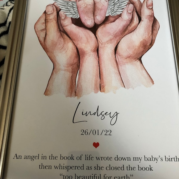 Angel Baby Personalised Print, Custom Memorial Keepsake for Baby Loss ...