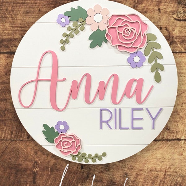 Rose Floral File SVG, Glowforge, Layered Flower, Flower Round Name Sign ...